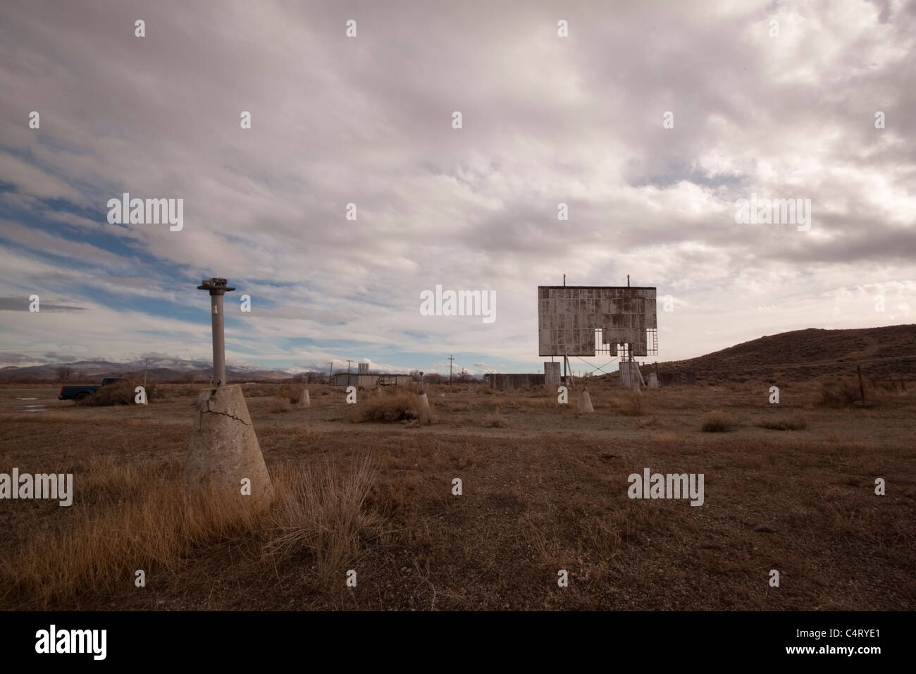 old abandoned drive-in movie theater on a cloudy day desert Stock Photo ...