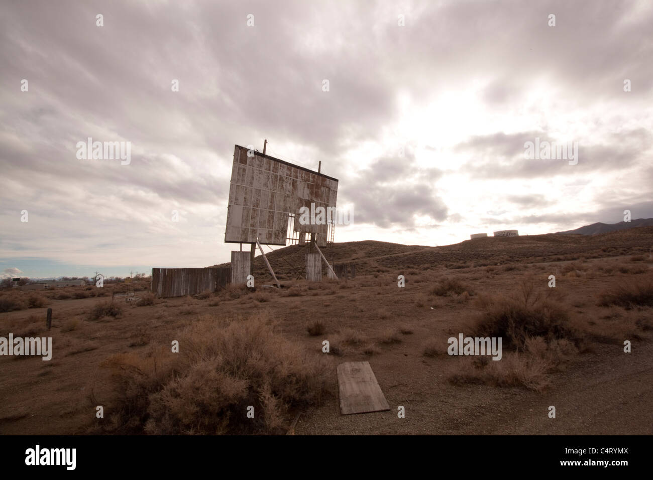old abandoned drive-in movie theater on a cloudy day desert Stock Photo ...