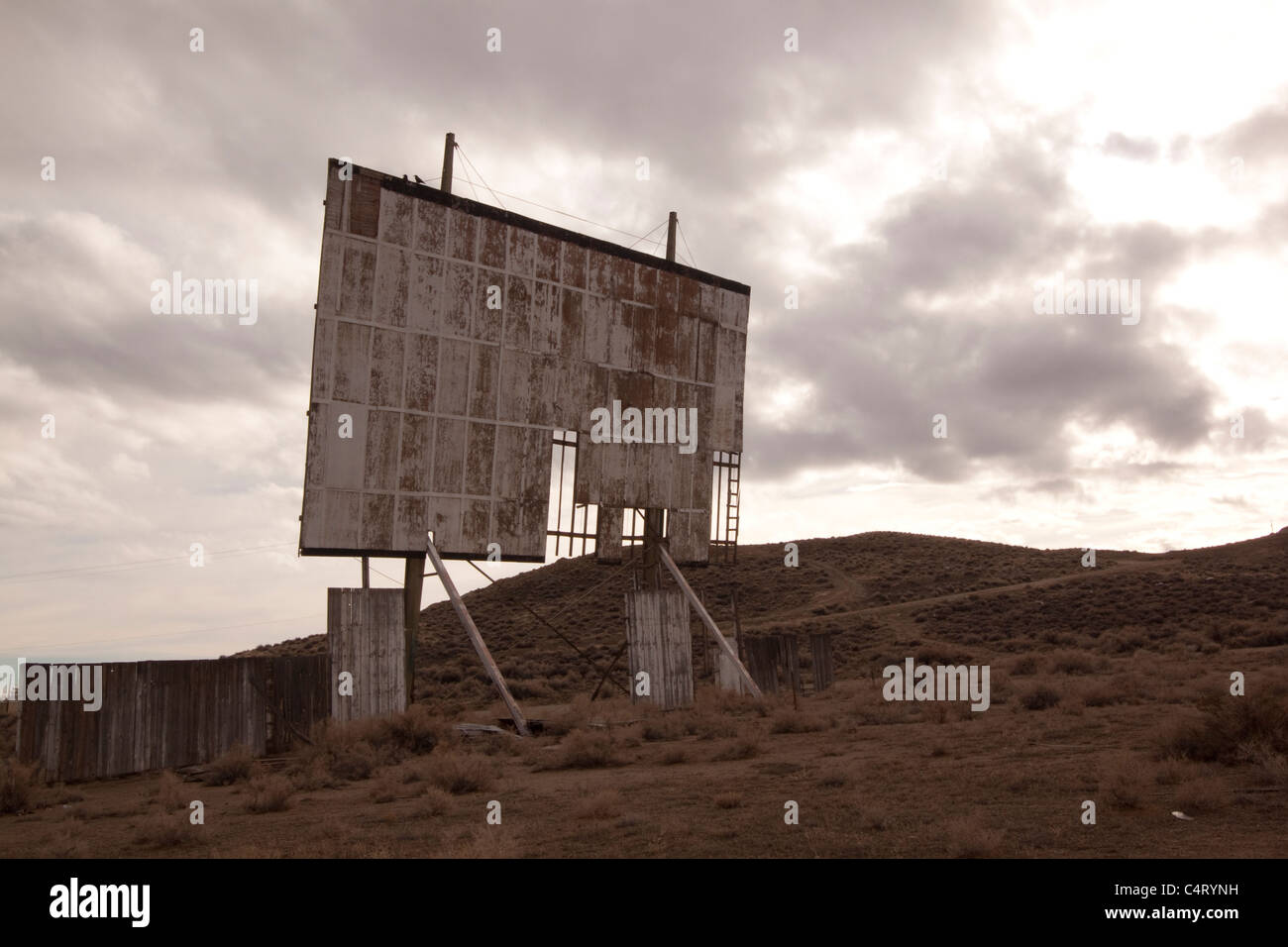 old abandoned drive-in movie theater on a cloudy day desert Stock Photo ...