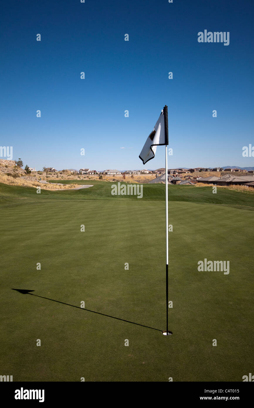 golf course flag on the putting green grass landscape golfing Stock ...