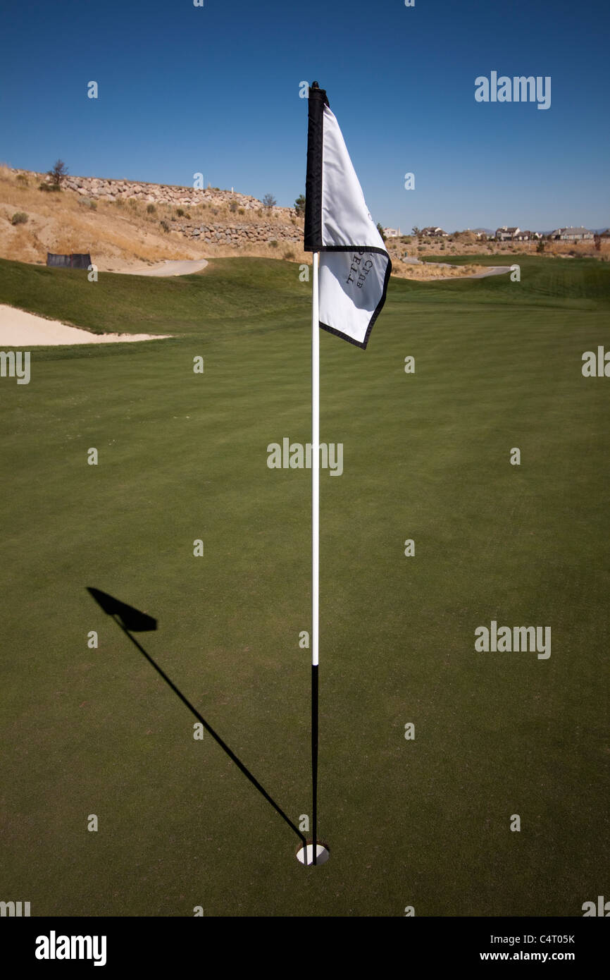 golf course flag on the putting green grass landscape golfing Stock ...