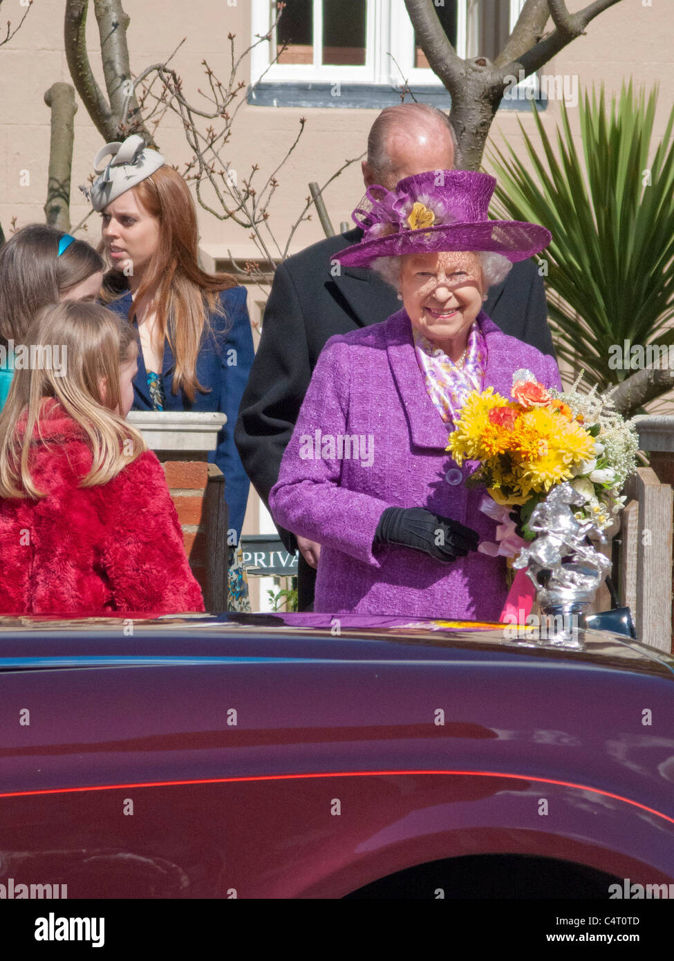 Her Majesty Queen Elizabeth II, smiling, and Princess Beatrice at the ...