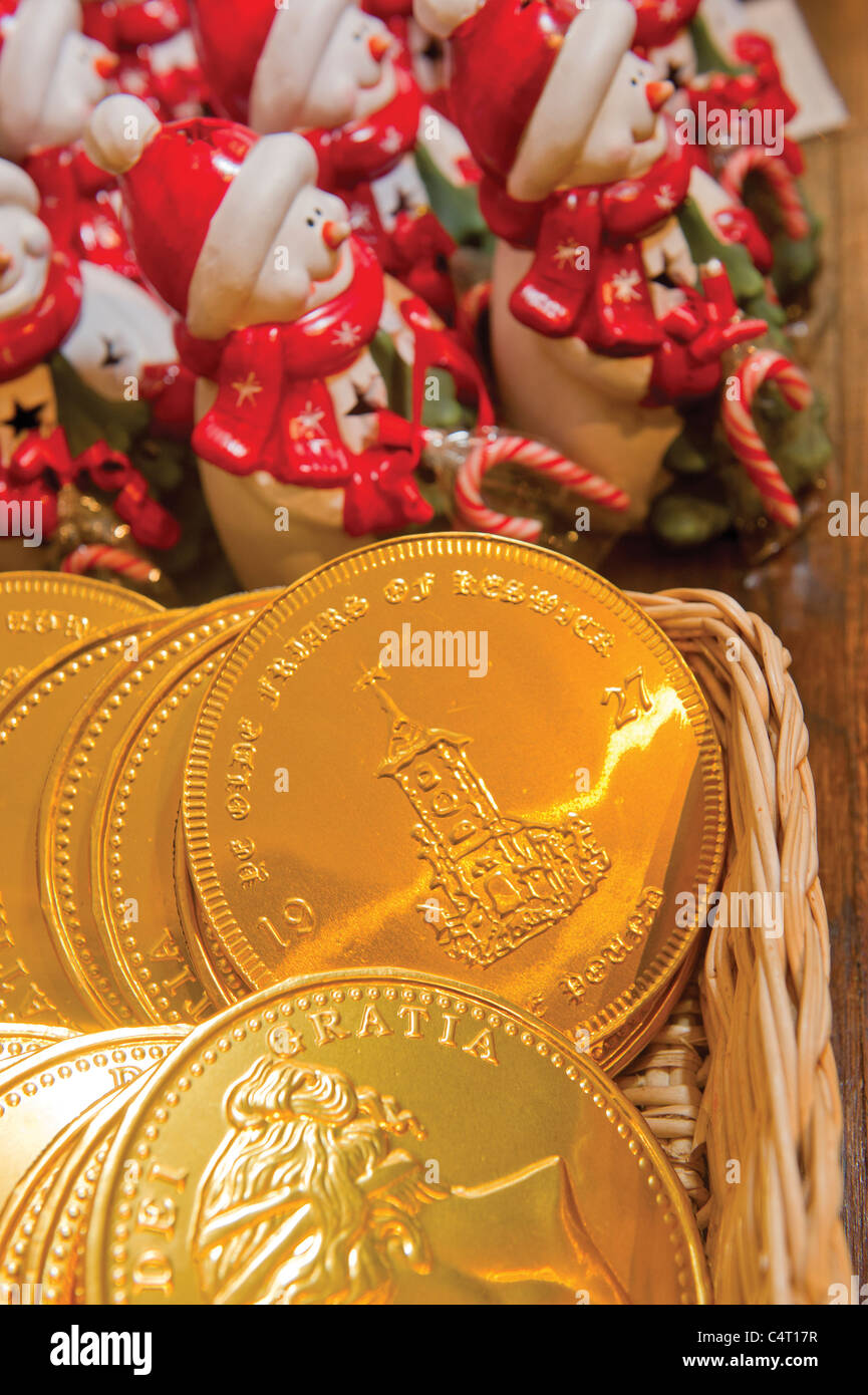 Christmas festive decorations traditional chocolate coins Stock Photo ...