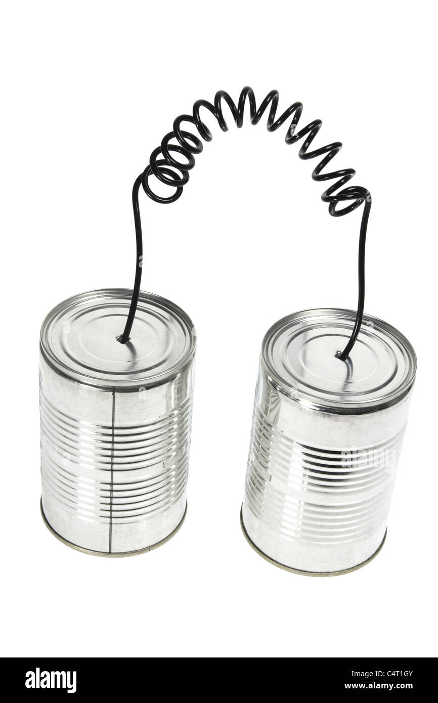 Tin Can Telephone Stock Photo - Alamy