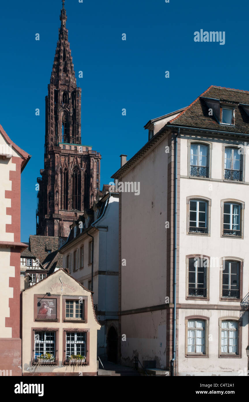 Historic city of Strasbourg, in the background the cathedrals, Alsace ...