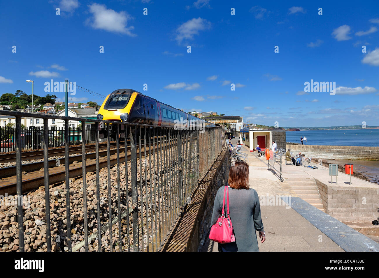 The sea wall coastal path at dawlish running alongside the main line ...