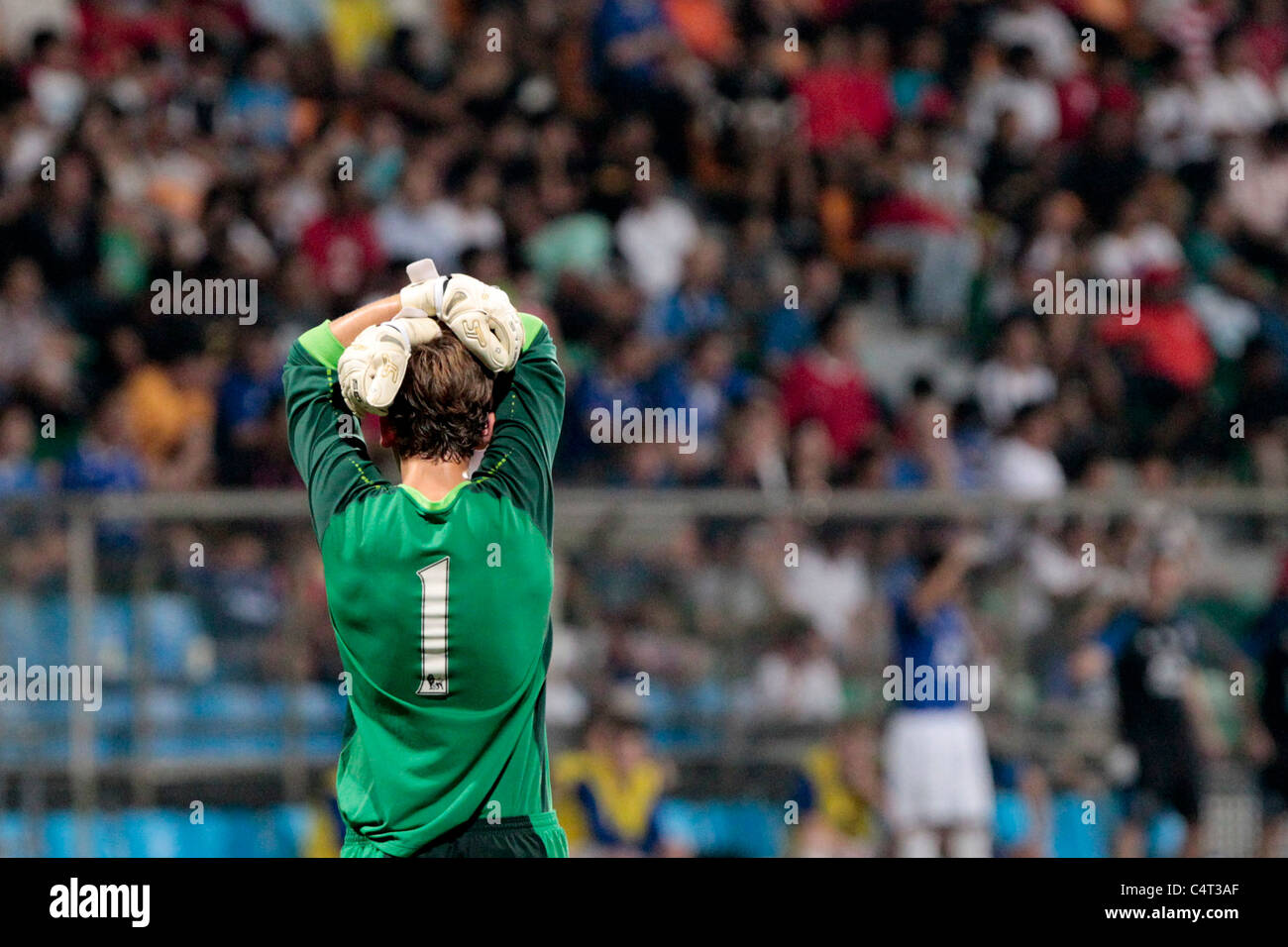 Russell Griffiths of Everton FC U15 reacts to his team missed ...