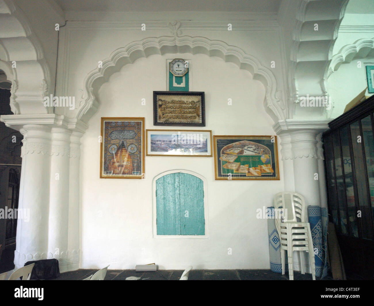 Port Louis Mauritius Jammah Masjid Mosque Calligraphy and Clock Stock ...