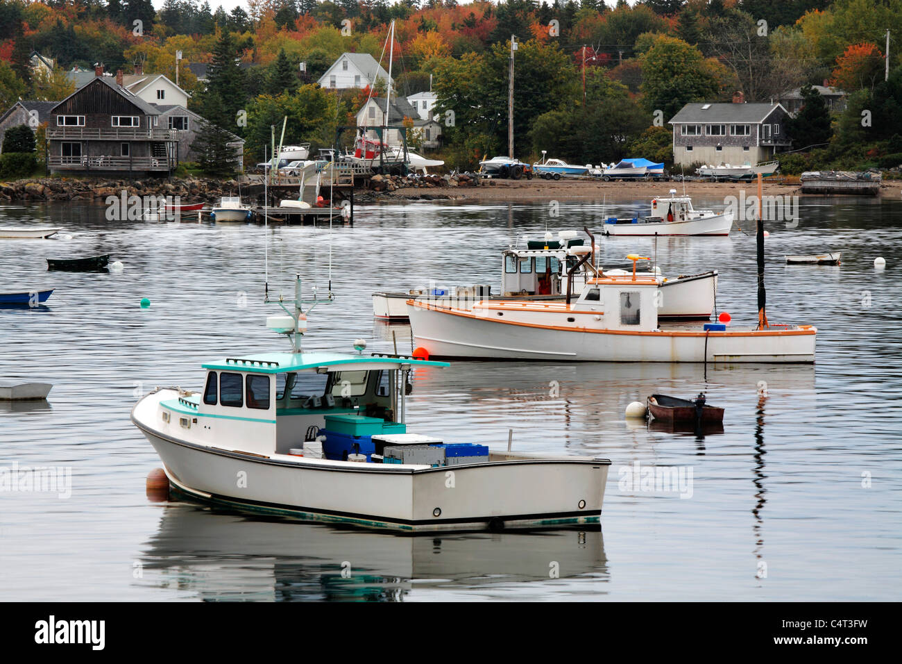 Lobster Boats At Rest On An Overcast Autumn Morning In Bass Harbor ...