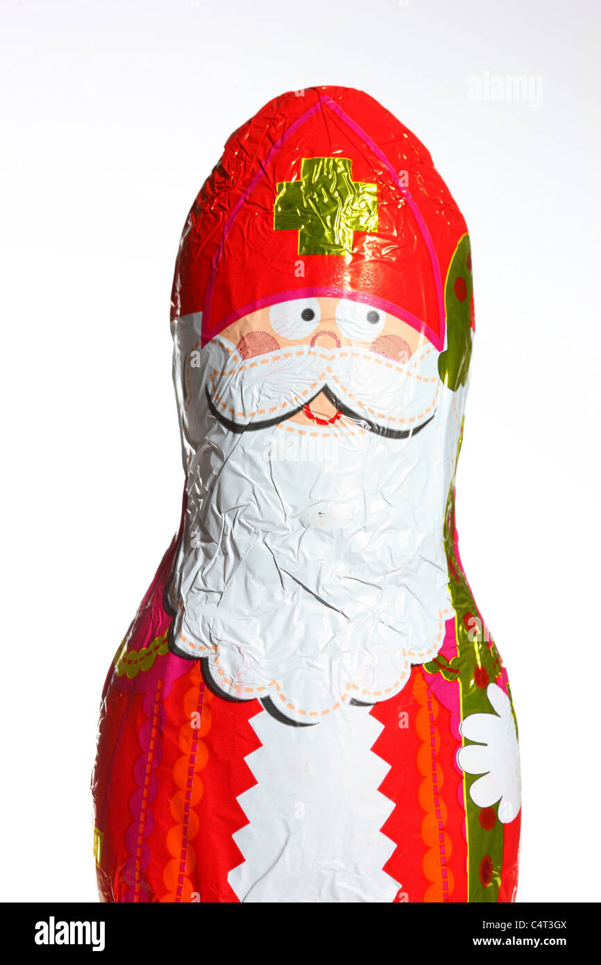 Chocolate Santa Claus figures, faces, portrait. Christmas time sweets ...