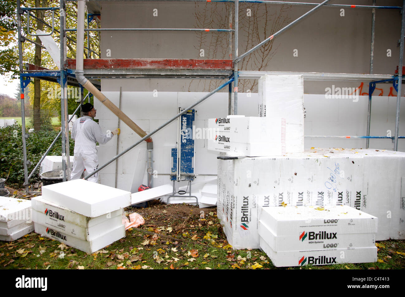 Heat insulation of a building. For saving energy, Styrofoam panels are ...