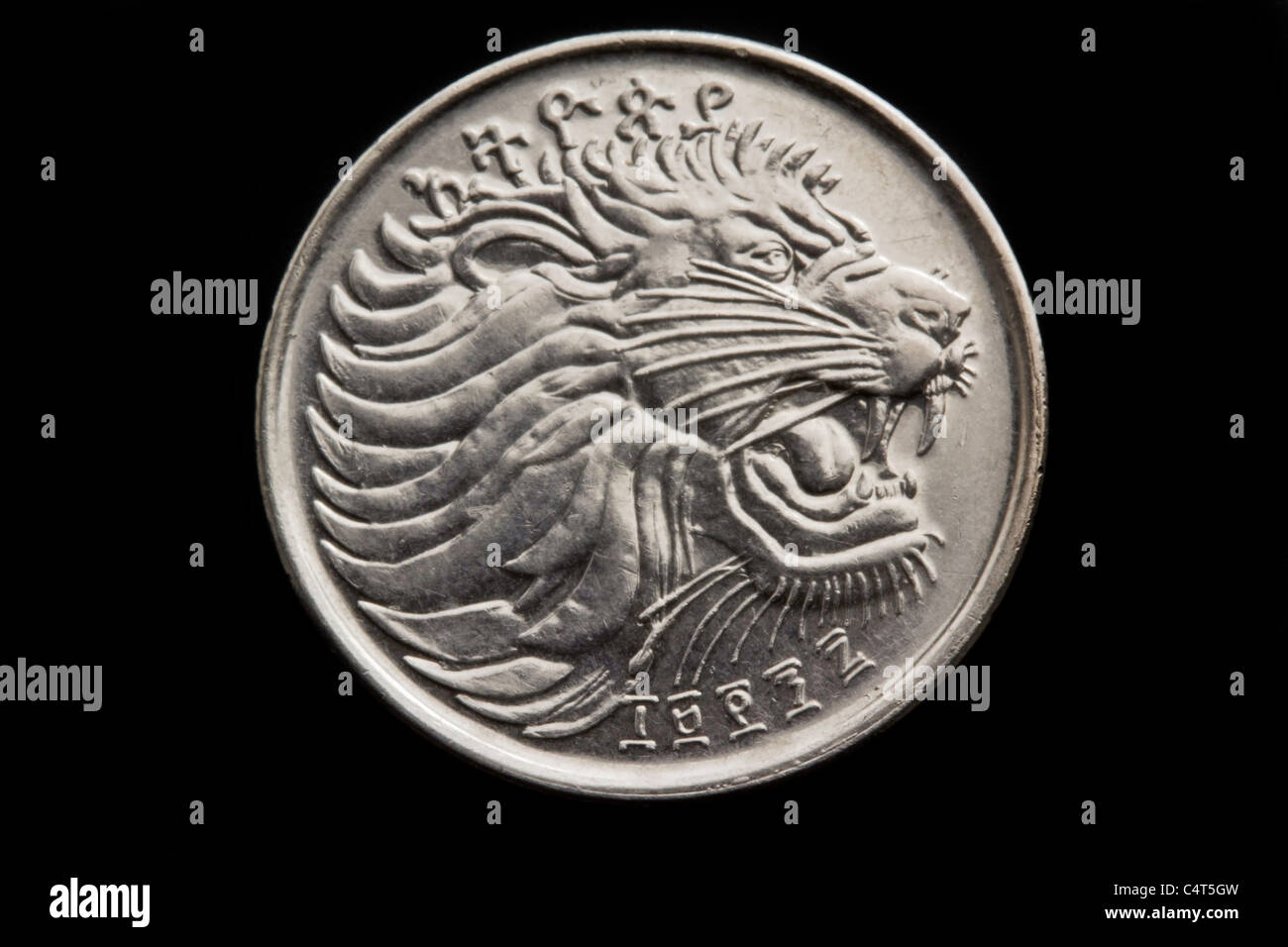 Lion on the face of the Ethiopian twenty five cent coin Stock Photo - Alamy