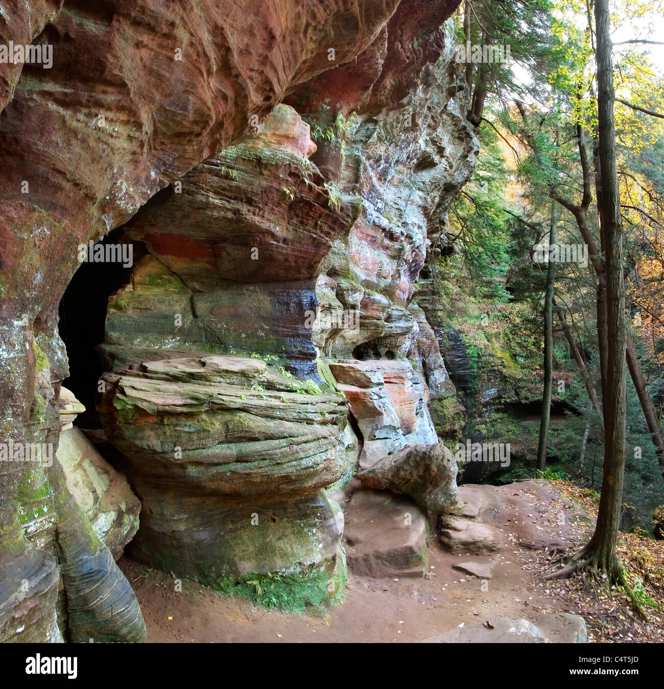 The Rock House, A Cave Structure Inside Of A Cliff Face In The Hocking ...
