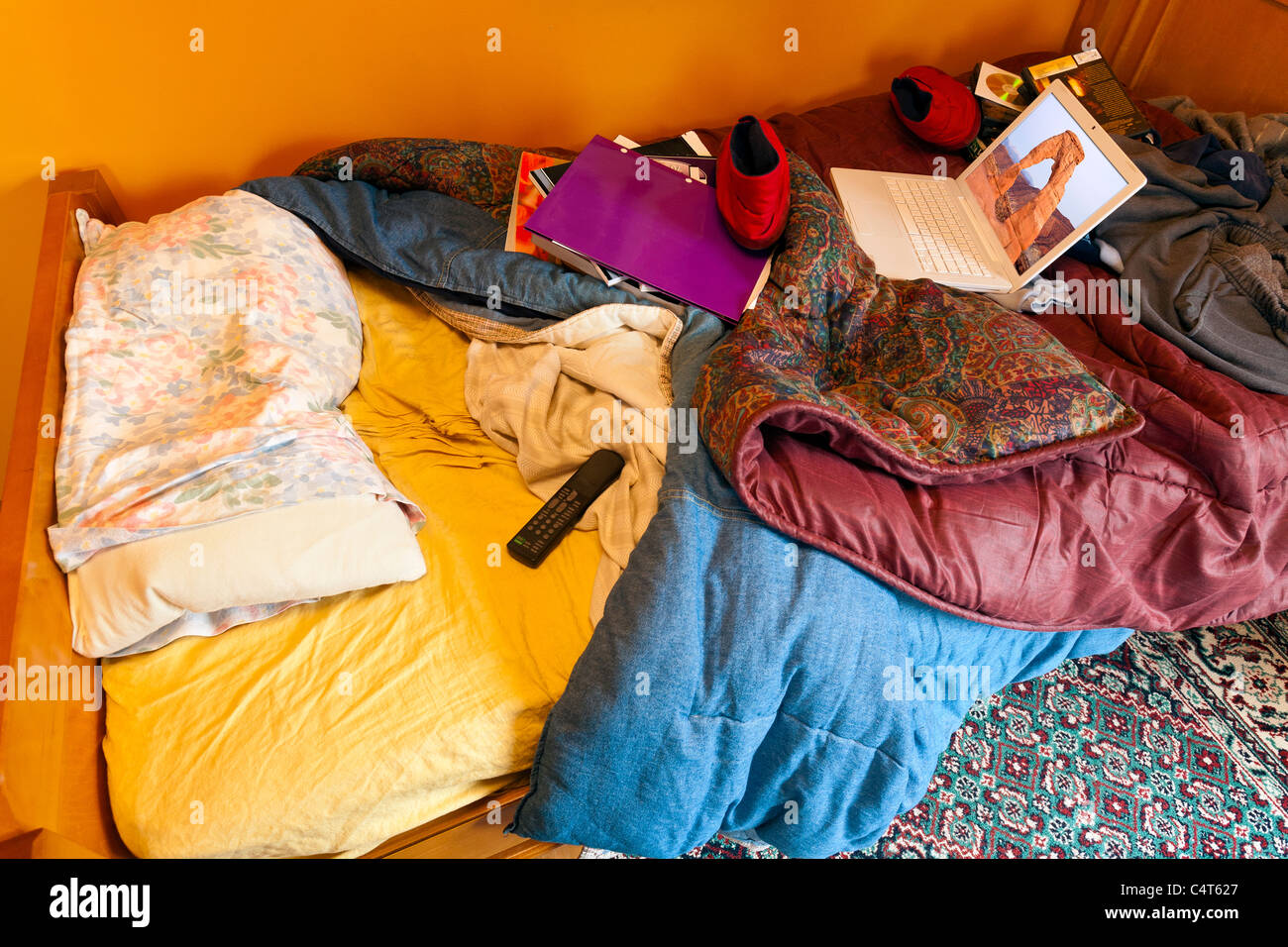 Messy Bedroom and unmade bed Stock Photo - Alamy