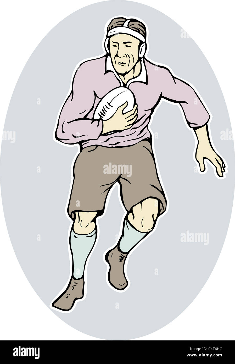 illustration of a rugby player running with ball done in cartoon style ...