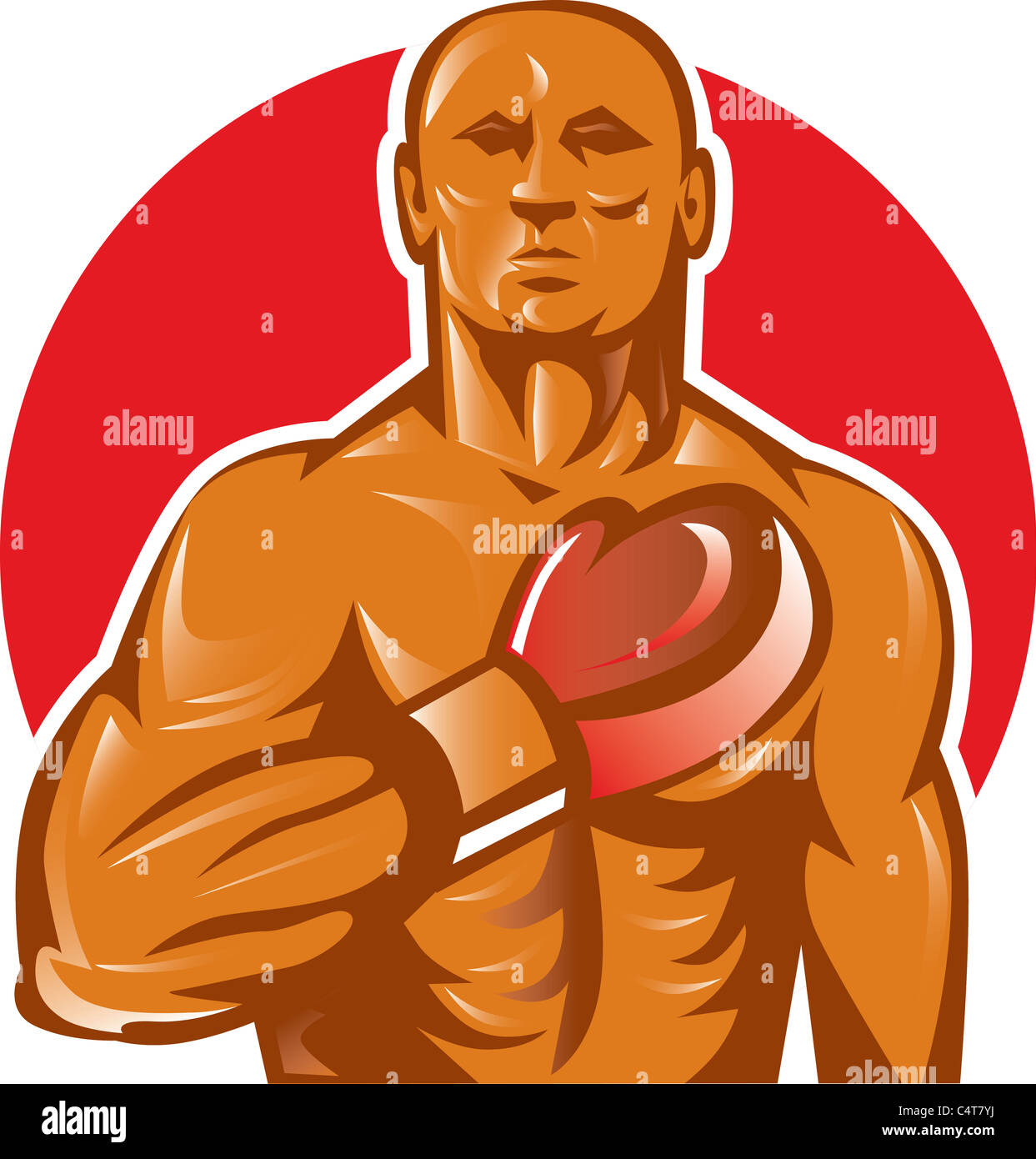 illustration of a boxer with boxing gloves hand on chest set inside ...