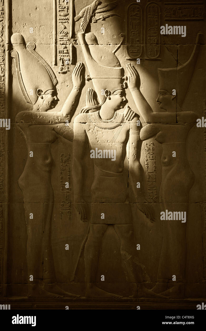Wall carving in the forecourt of the Temple of Horus and Sobek on the ...