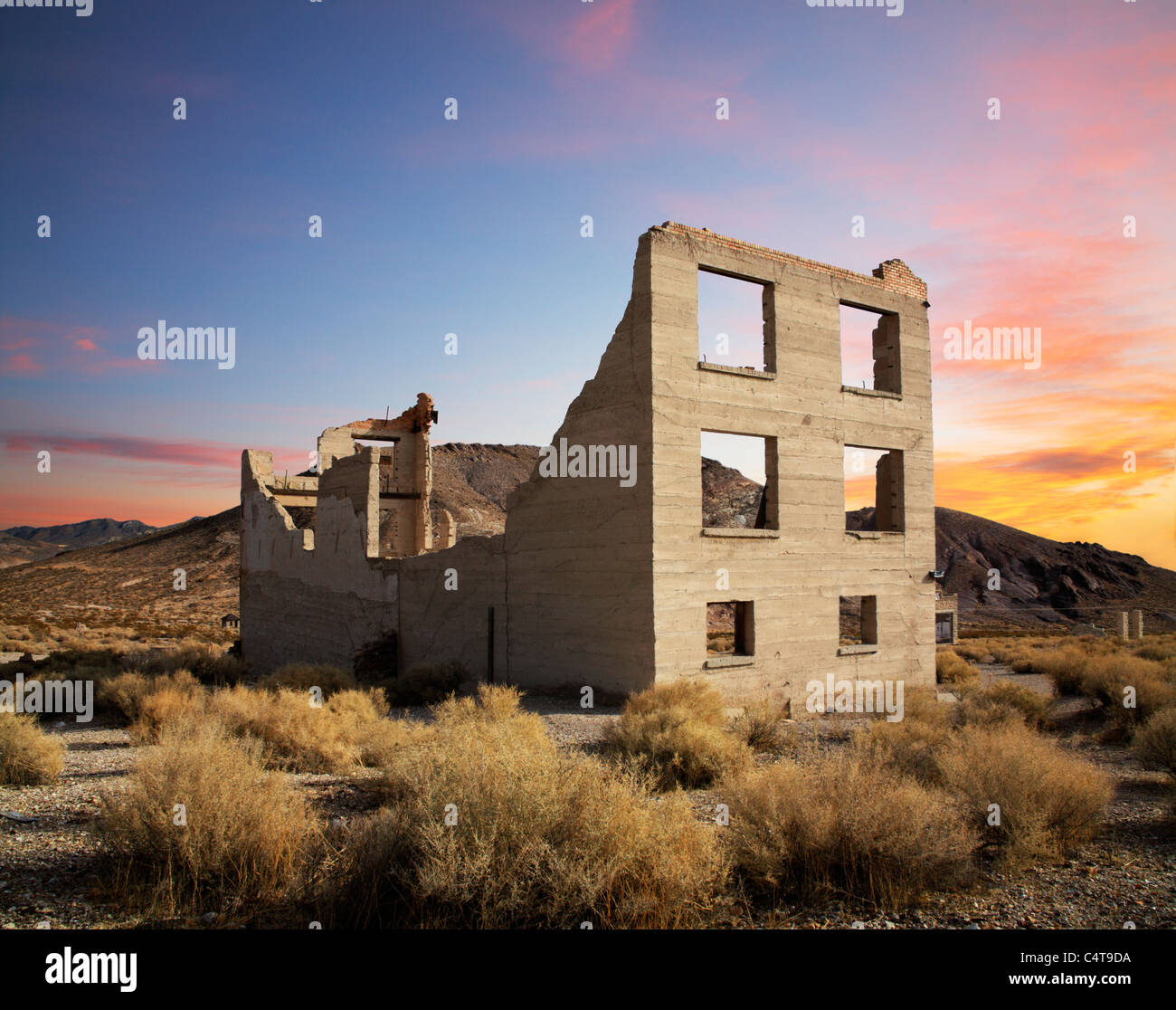 The Remnant Of A Bygone Era, Sunset Over A Crumbling Building At ...