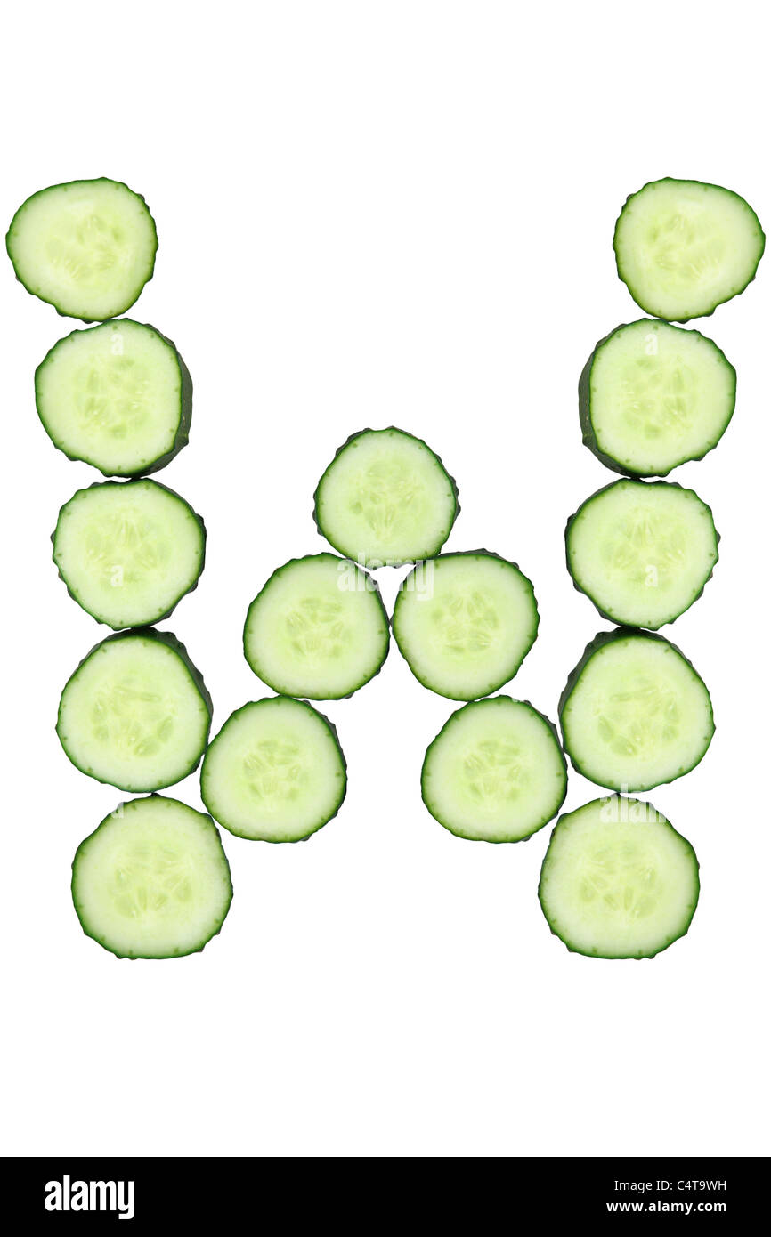 Vegetable Alphabet of chopped cucumber - letter W Stock Photo - Alamy