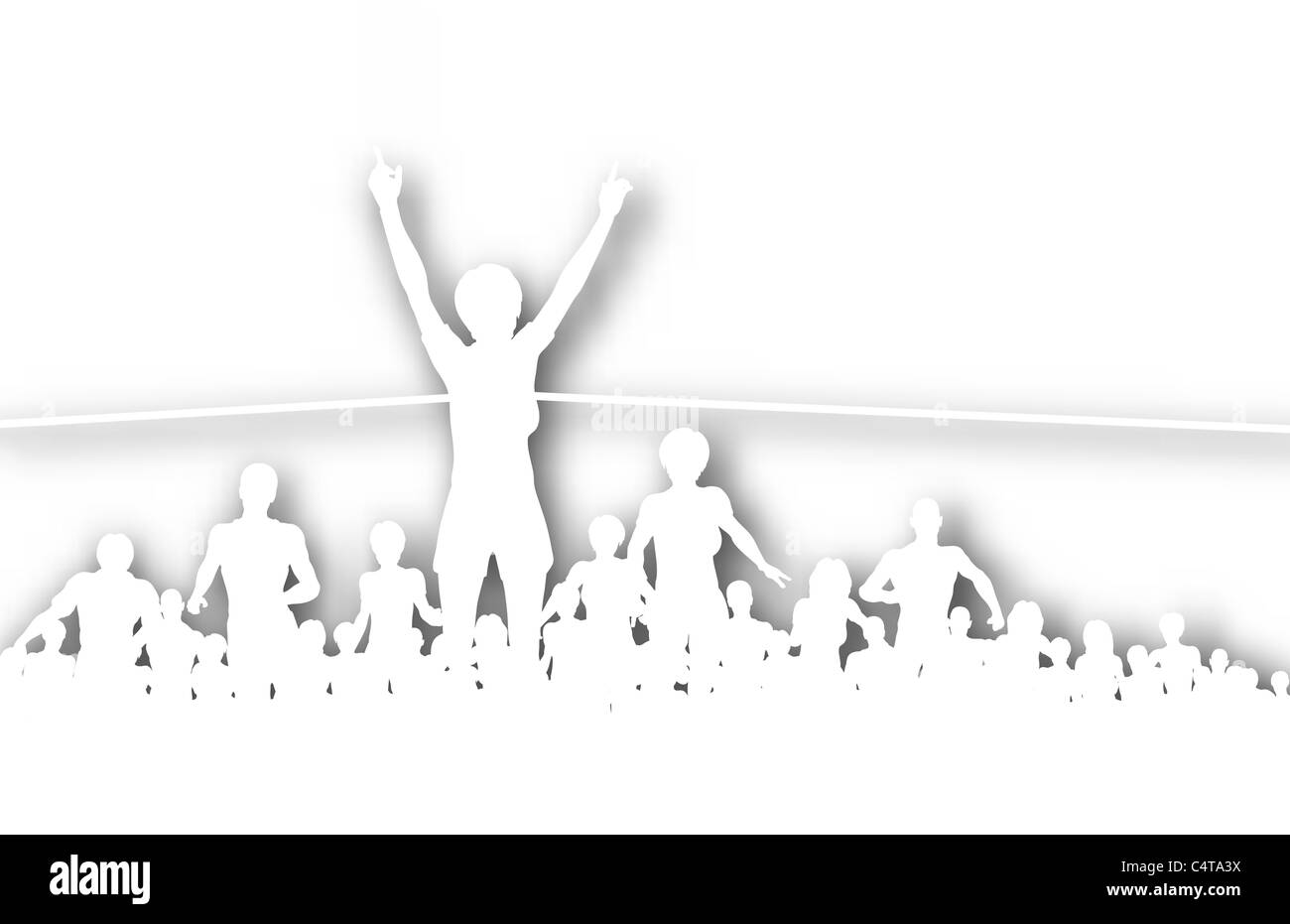 Cutout illustration of a woman winning a race with background shadow ...