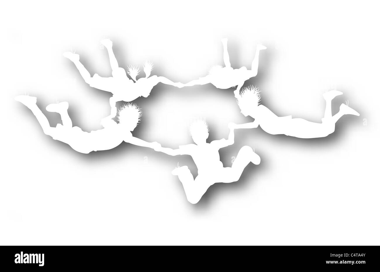 Cutout silhouettes of children falling as if skydiving with background ...