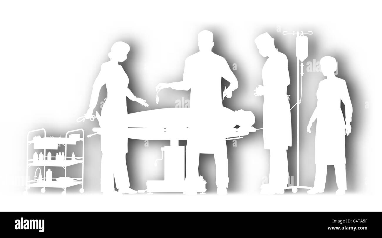 Cutout illustration of surgery in an operating theater with background ...