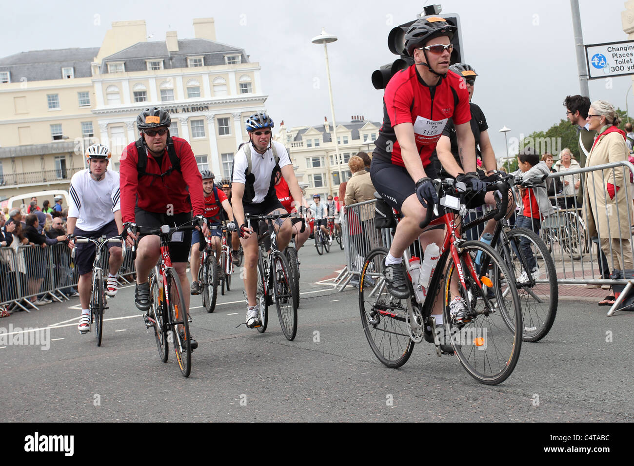 Cyclists pictured riding into Brighton during the London to Brighton ...