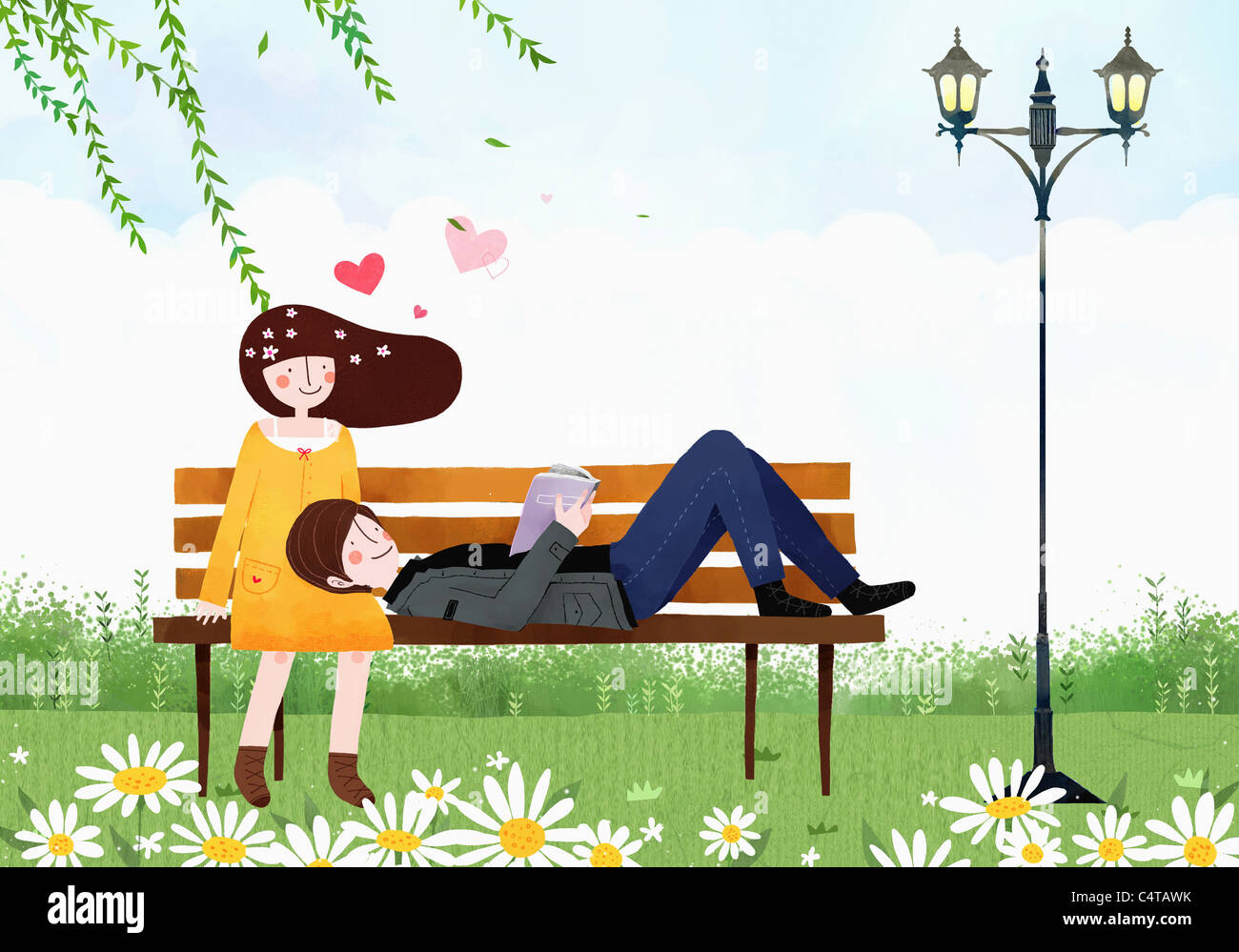 man rest his head on his lover's lap Stock Photo - Alamy