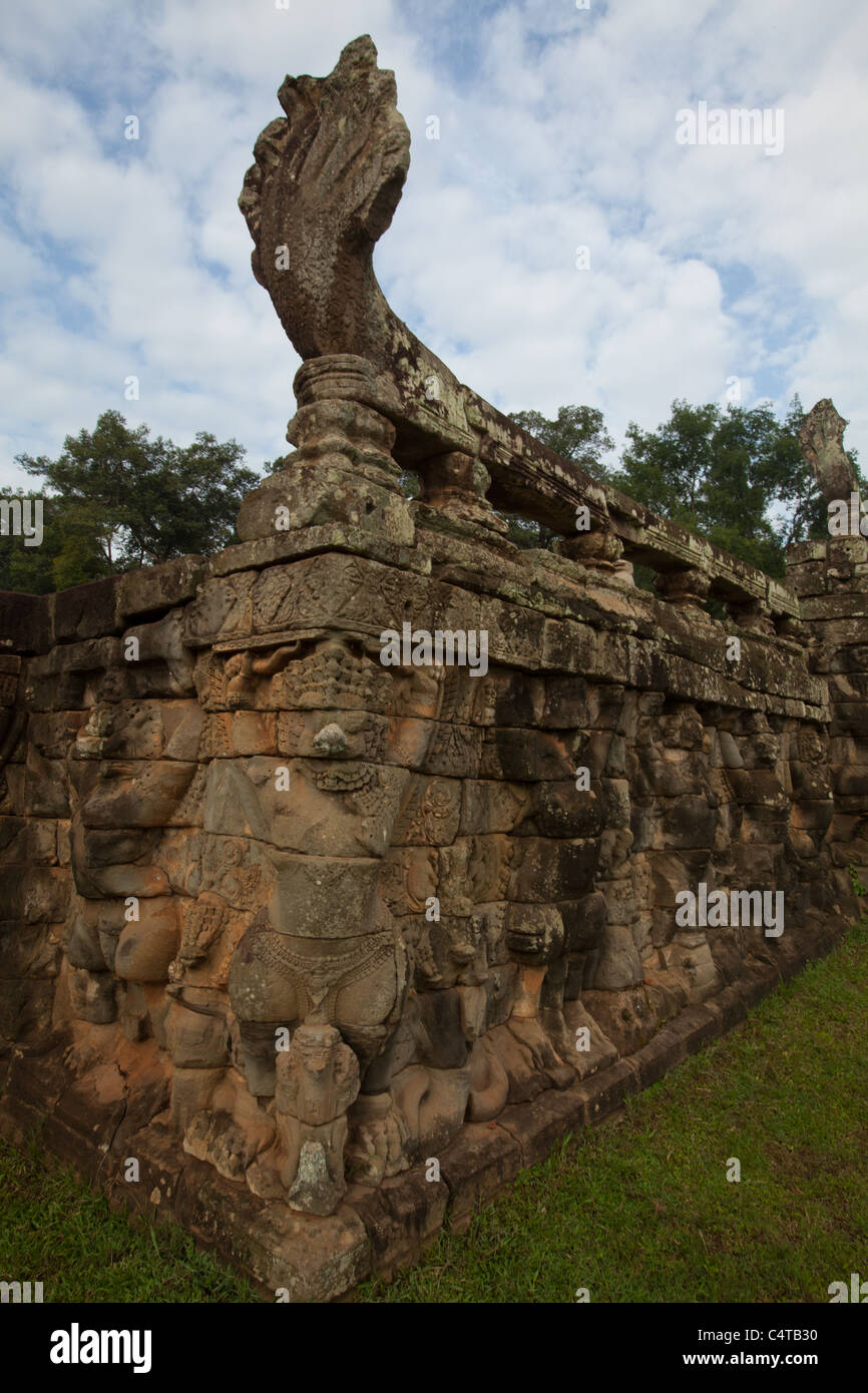 The Terrace of the Leper King was built in the Bayon style. The statues ...
