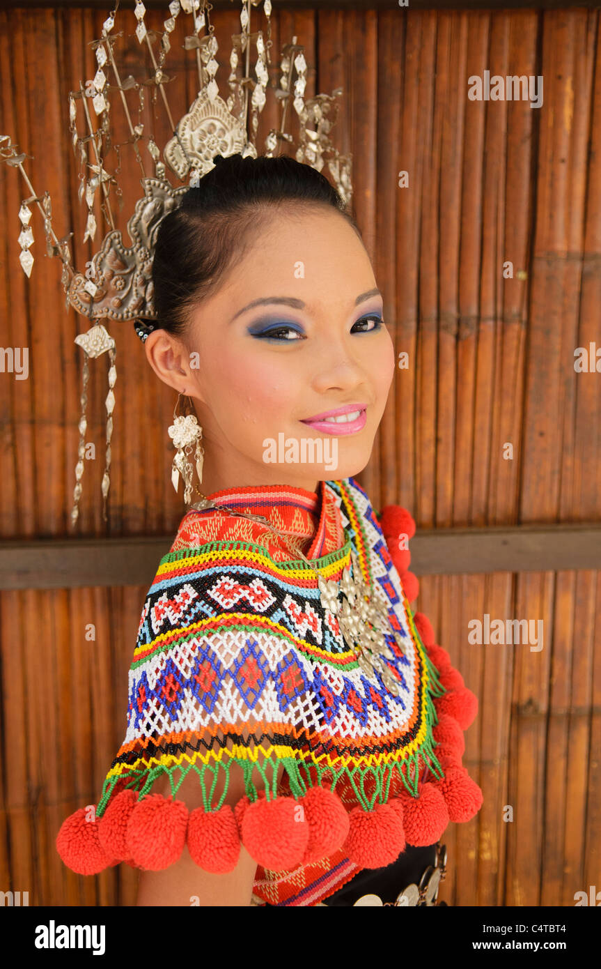 portrait of a traditional Iban woman in Sarawak, Borneo, Malaysia Stock ...