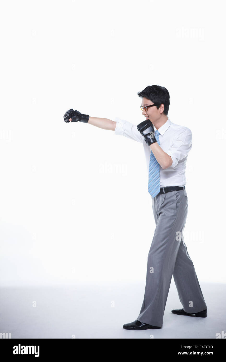 business man outstretched his arms wearing gloves Stock Photo - Alamy