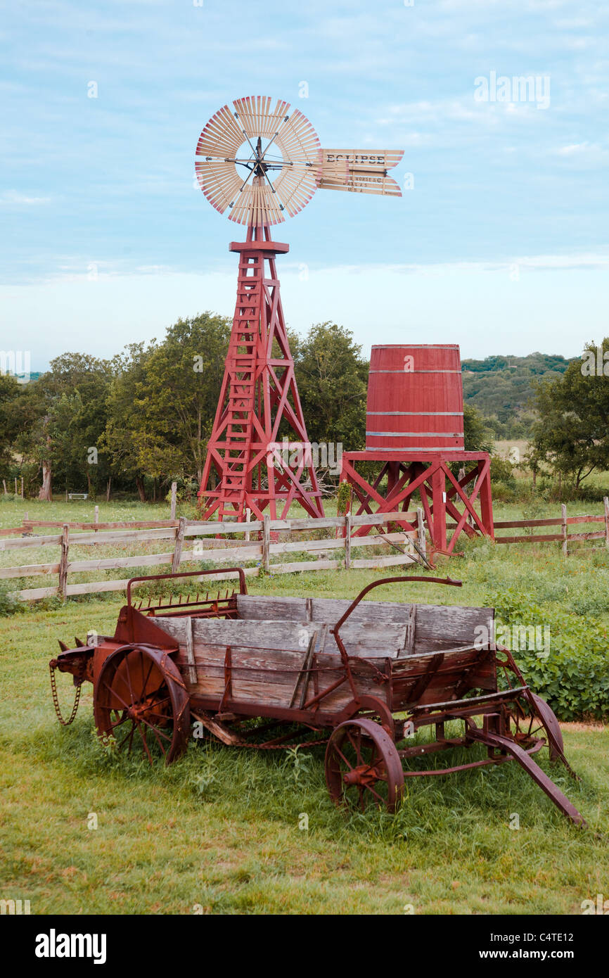 Windmill and cart on the Jourdan Bachman Pioneer Farm in Austin, Texas ...