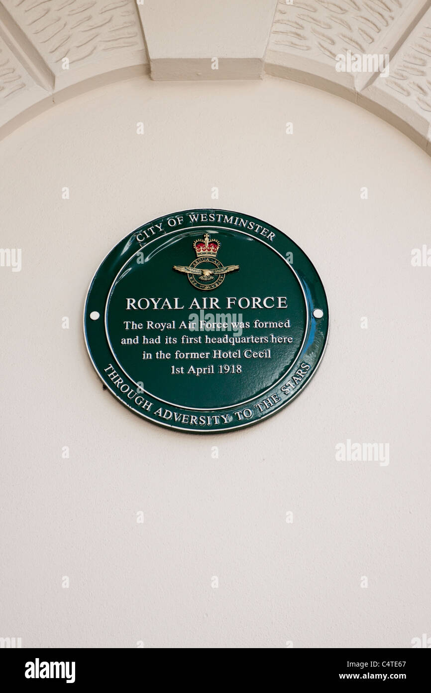Plaque to commemorate the spot where the Royal Air Force (RAF) had its ...