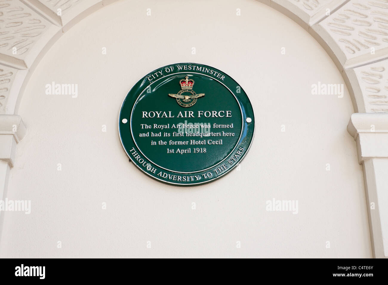 Plaque to commemorate the spot where the Royal Air Force (RAF) had its ...
