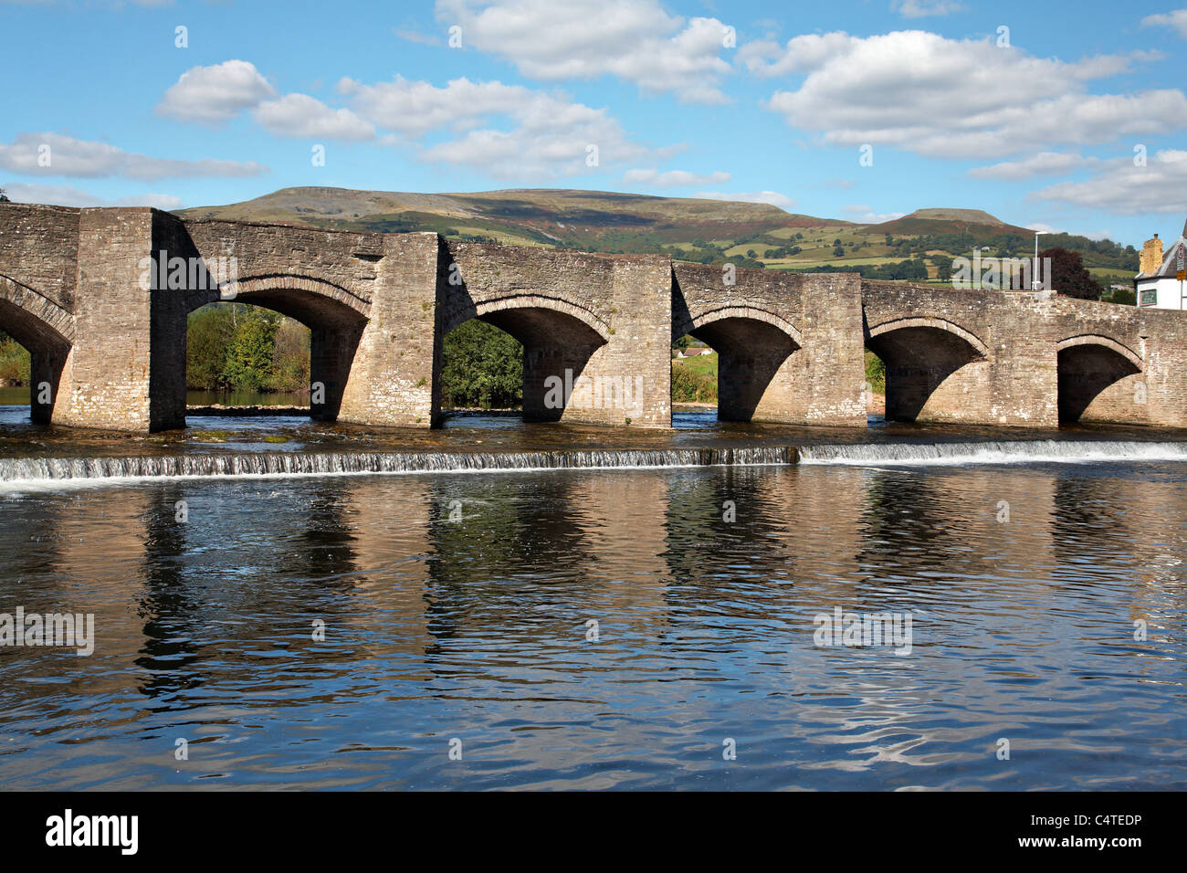 Crickhowell Bridge over the River Usk with Table Mountain in the ...