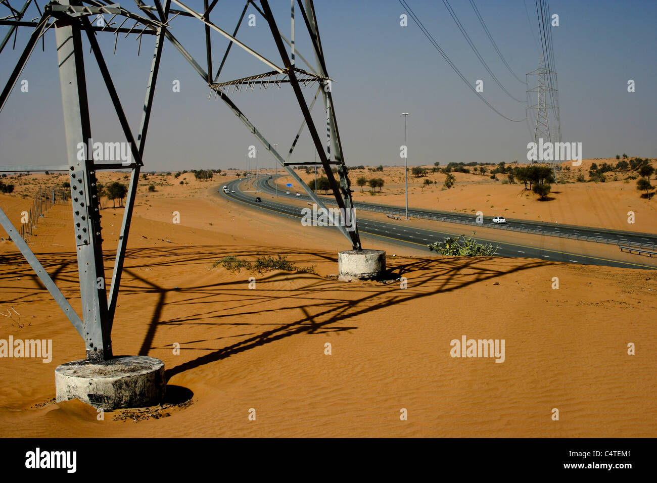 Electricity power pylon desert uae united arab emirates industry ...