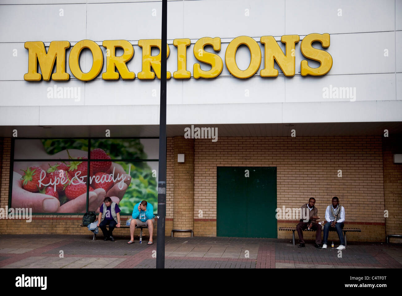 Scene outside a Morrisons supermarket in Stratford in East London. This ...