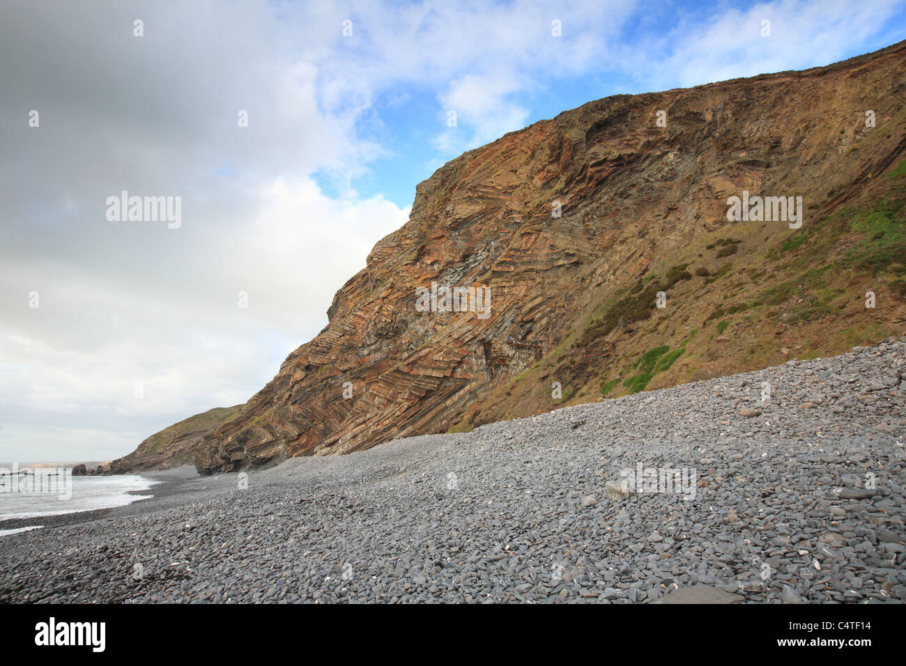 Beach at Millook Haven with cliffs of geological interest, North ...
