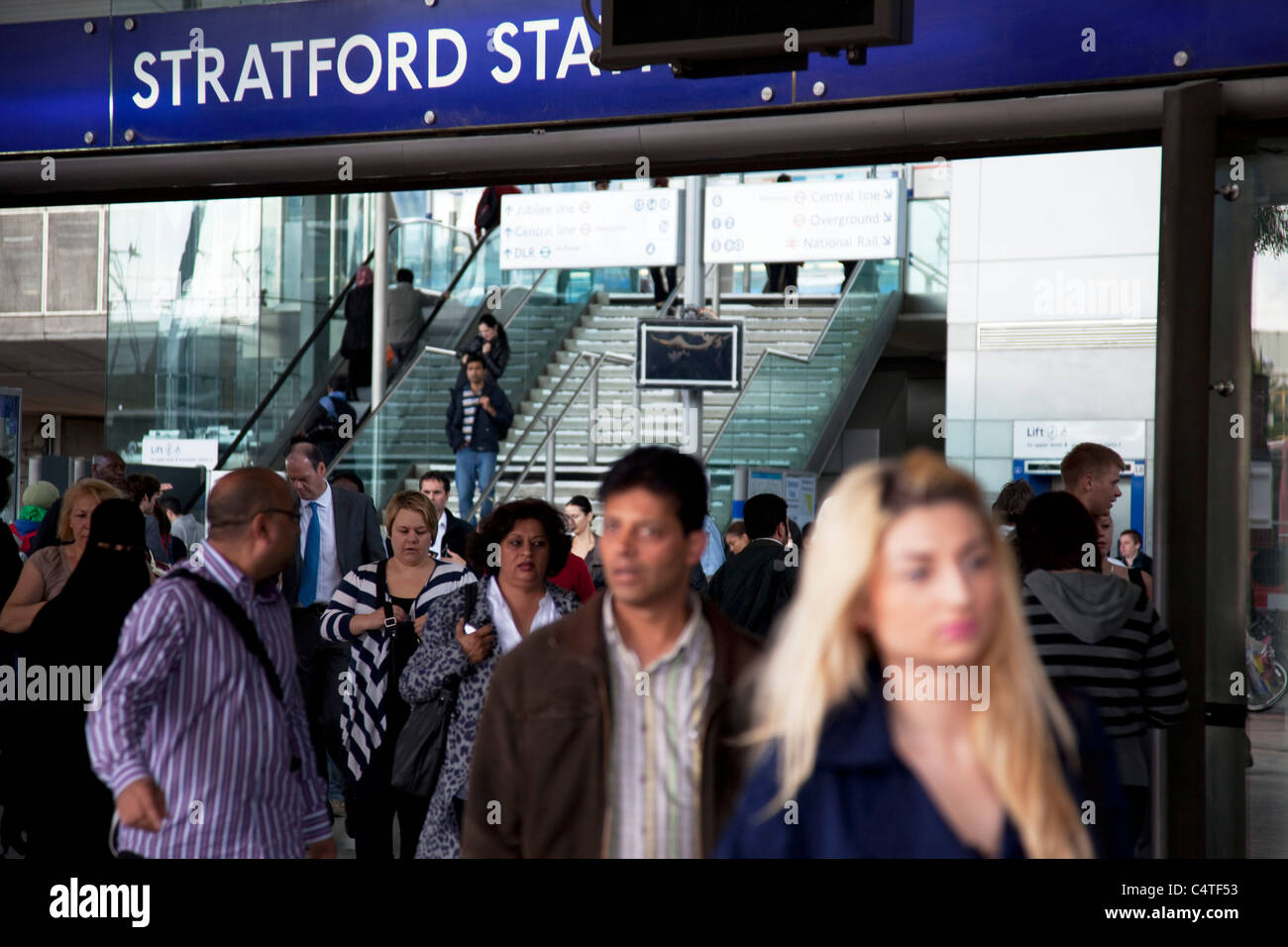 Scene at Stratford Underground Station in East London. People exiting ...