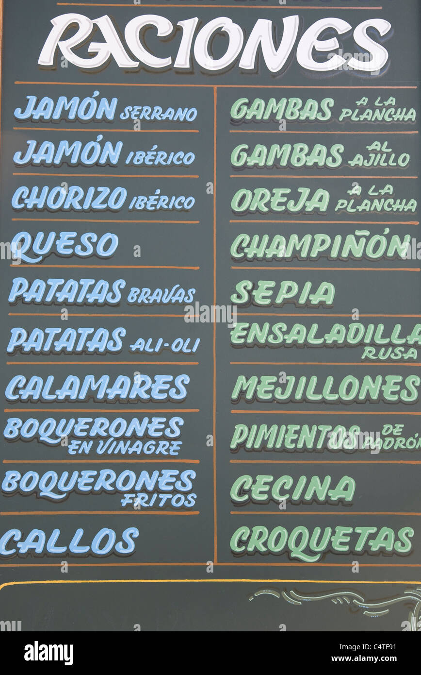 Spanish cuisine food menu hi-res stock photography and images - Alamy