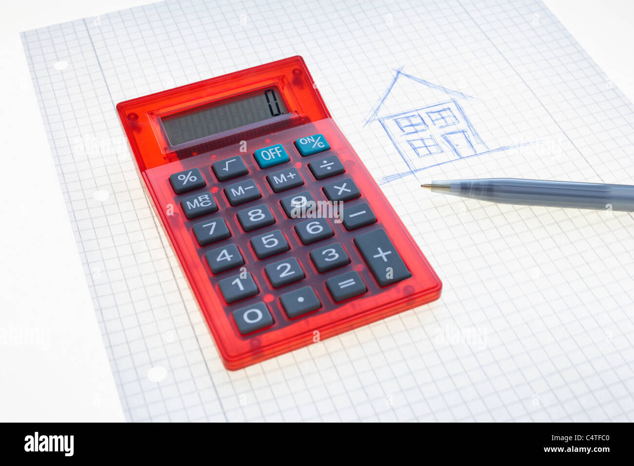 Calculator, Pen, Graph Paper and Drawing of House Stock Photo - Alamy