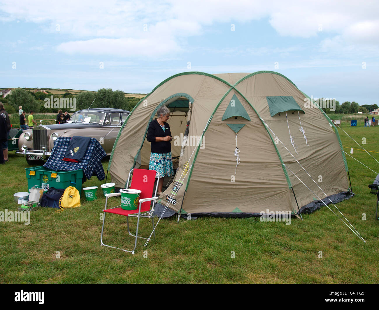 Shelter Box Charity collection point, Bude car show, Cornwall, UK Stock ...