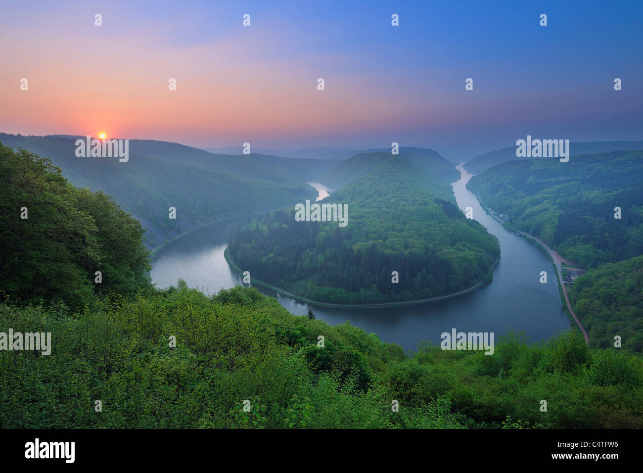 Saar Loop near Mettlach at Sunrise, Merzig-Wadern District, Saarland ...