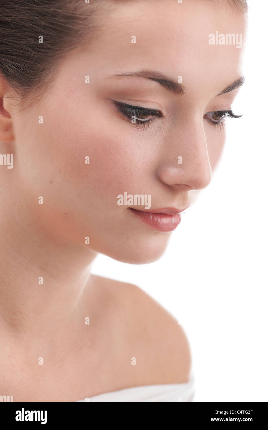 Young womans face with subtle make up and eye lash extensions Stock ...