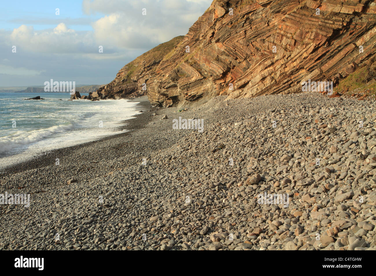 Beach at Millook Haven with cliffs of geological interest, North ...