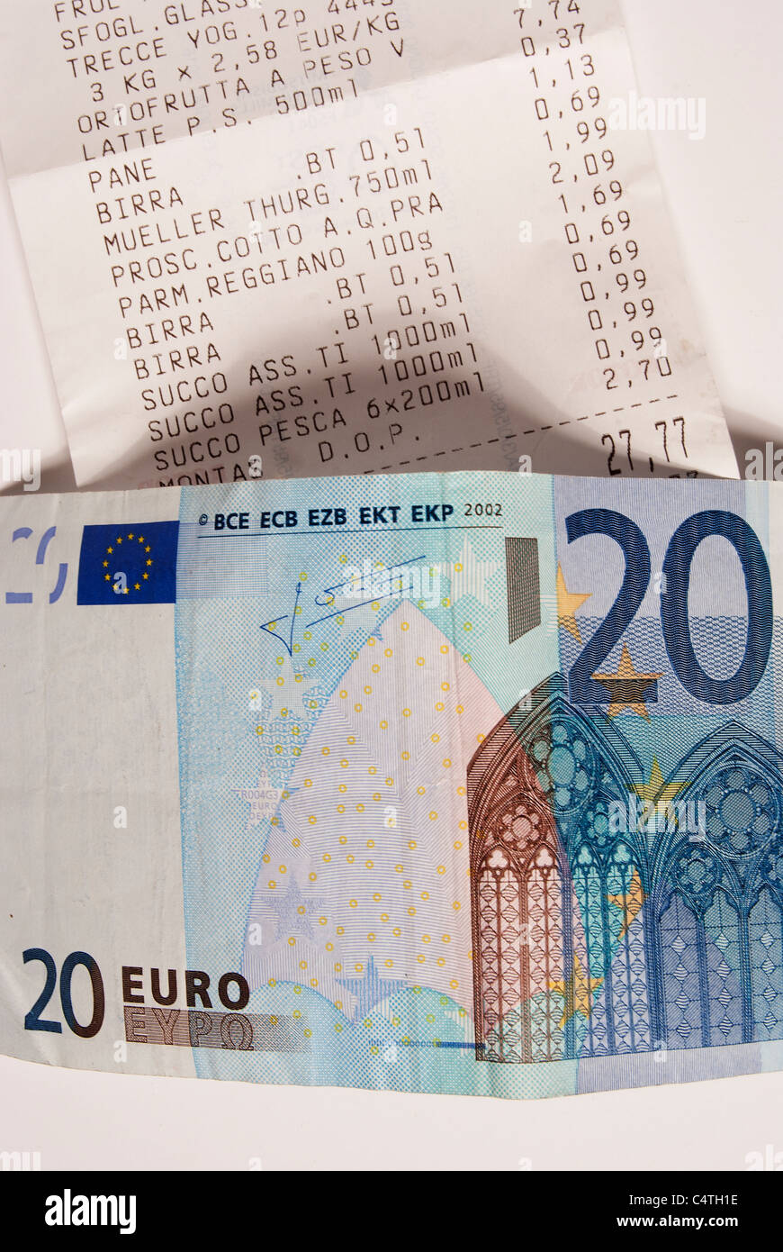 Euro currency on a till receipt Stock Photo - Alamy