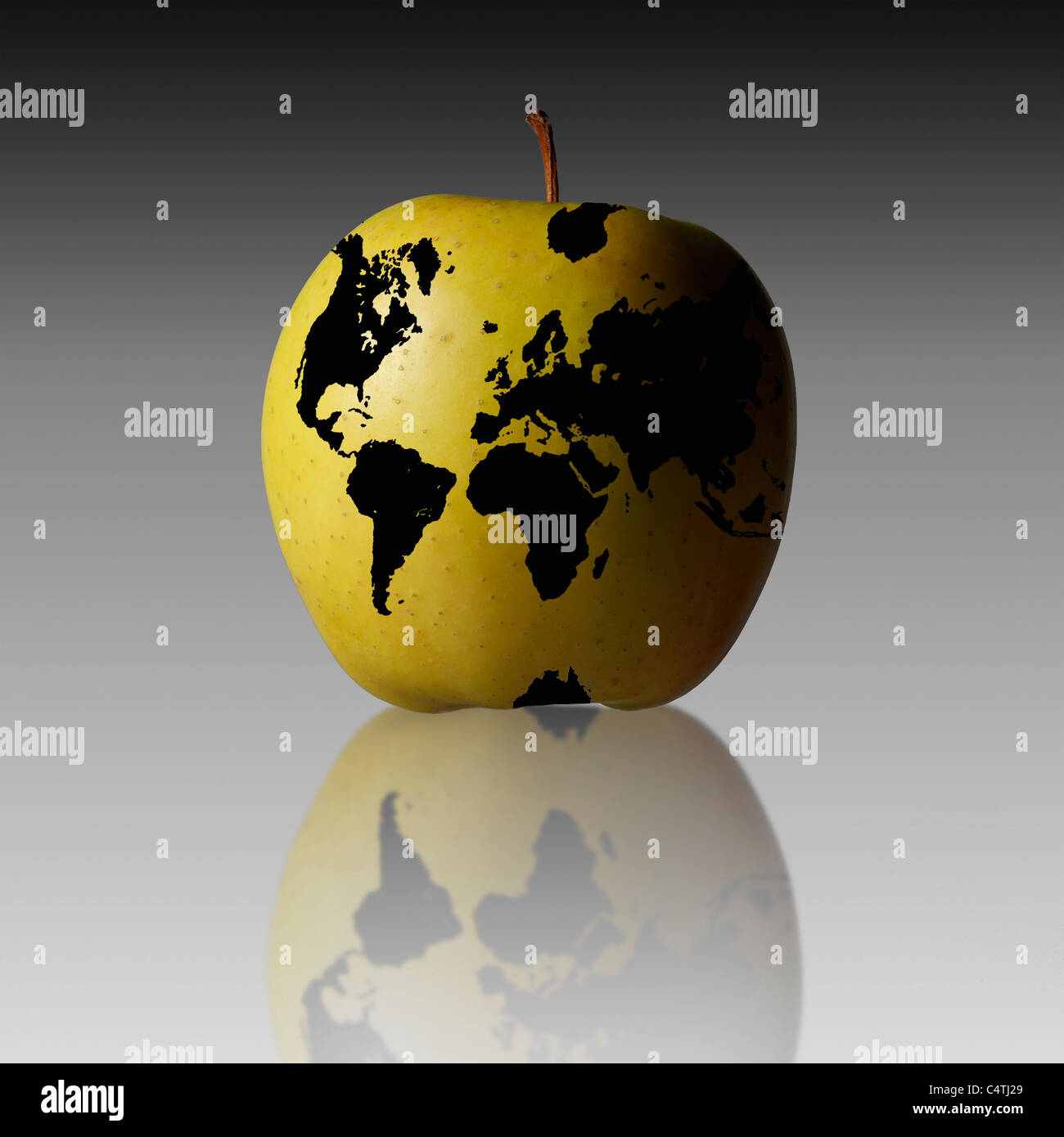 World map on apple Stock Photo - Alamy