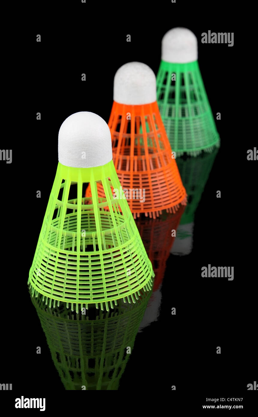 Three colored shuttlecocks Stock Photo - Alamy