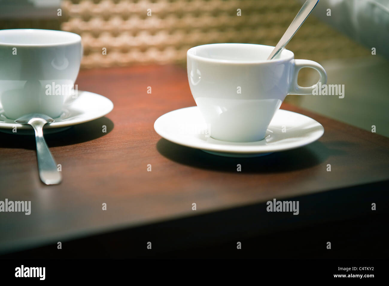 Coffee cups on table Stock Photo - Alamy