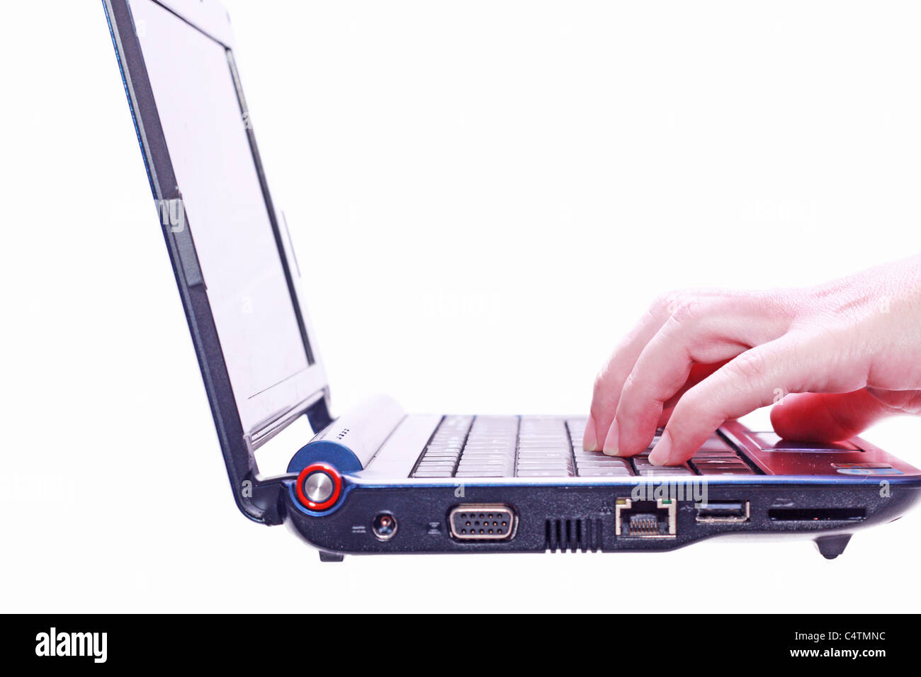 Image of hand on the laptop keyboard. Isolated on white background ...